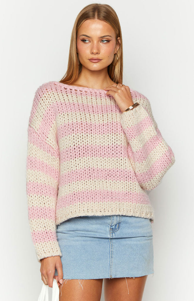 Bea Pink Striped Sweater – Beginning Boutique US