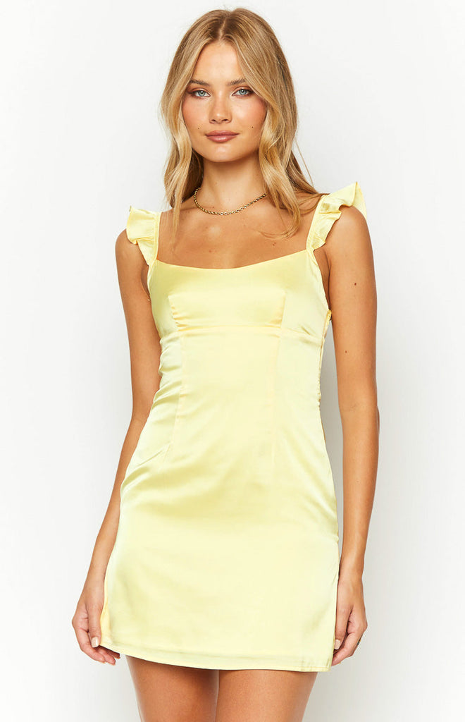 Marigold Muse Yellow Satin Mini Dress – Beginning Boutique US