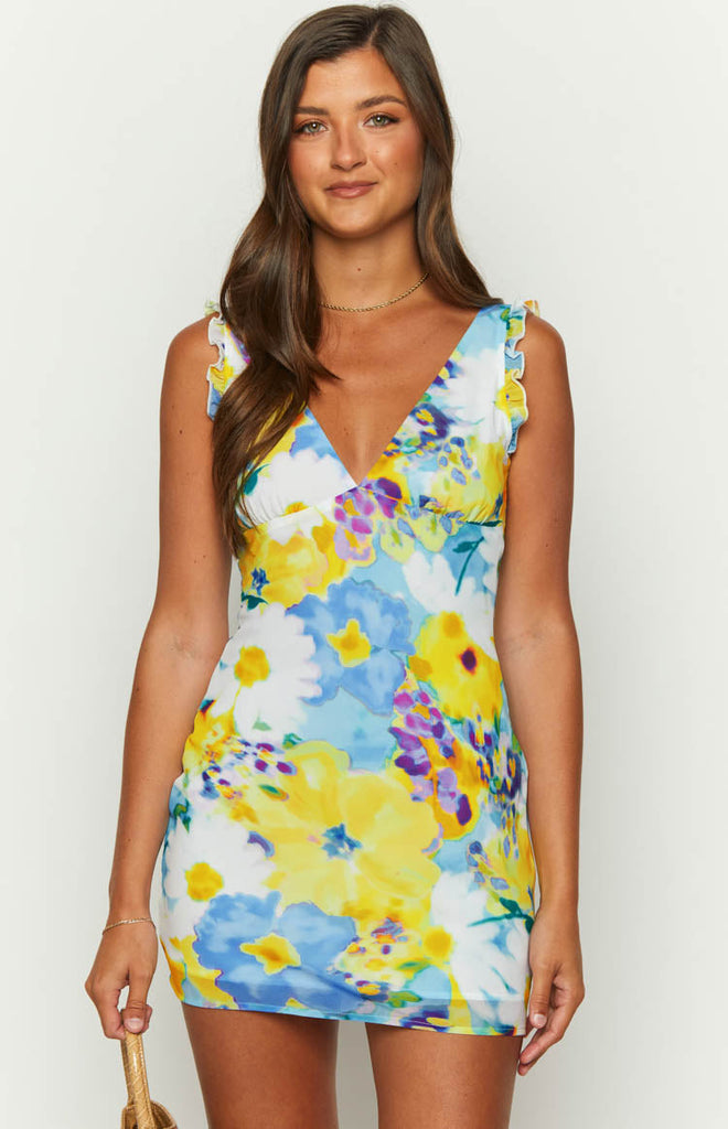 Albie Blue Floral Mini Dress – Beginning Boutique US