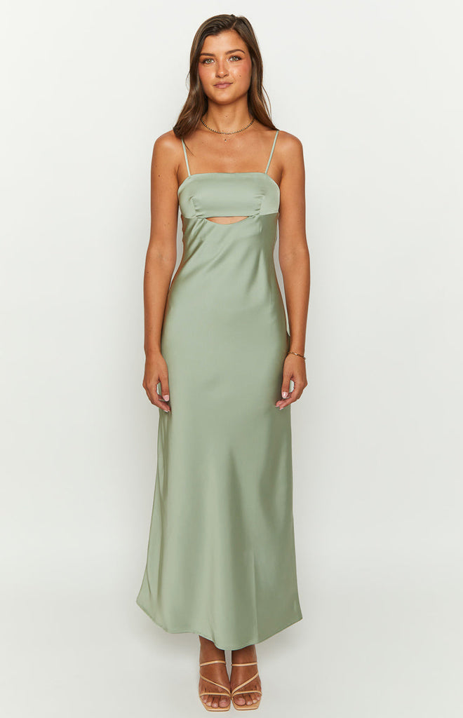 Amour Sage Satin Maxi Dress – Beginning Boutique US