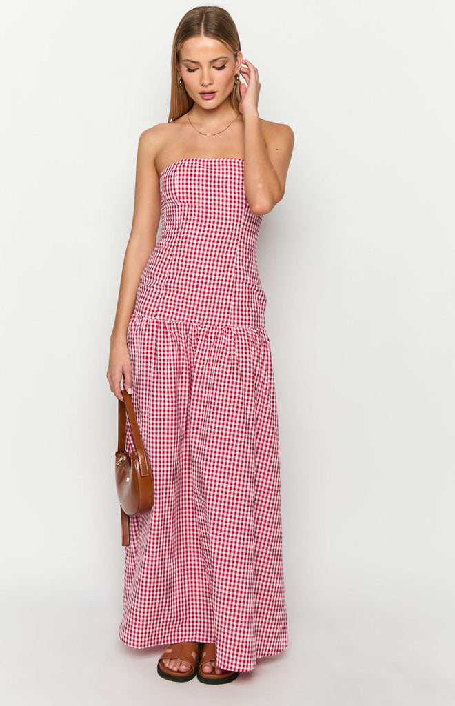 Angela Red Gingham Maxi Dress – Beginning Boutique US