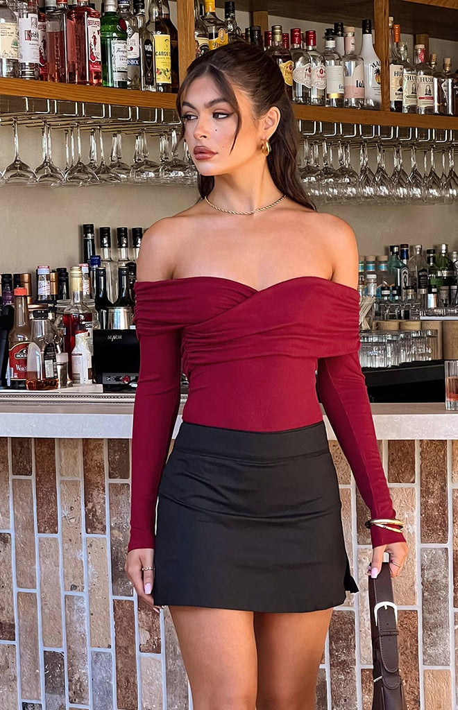 Ari Red Off Shoulder Bodysuit – Beginning Boutique US