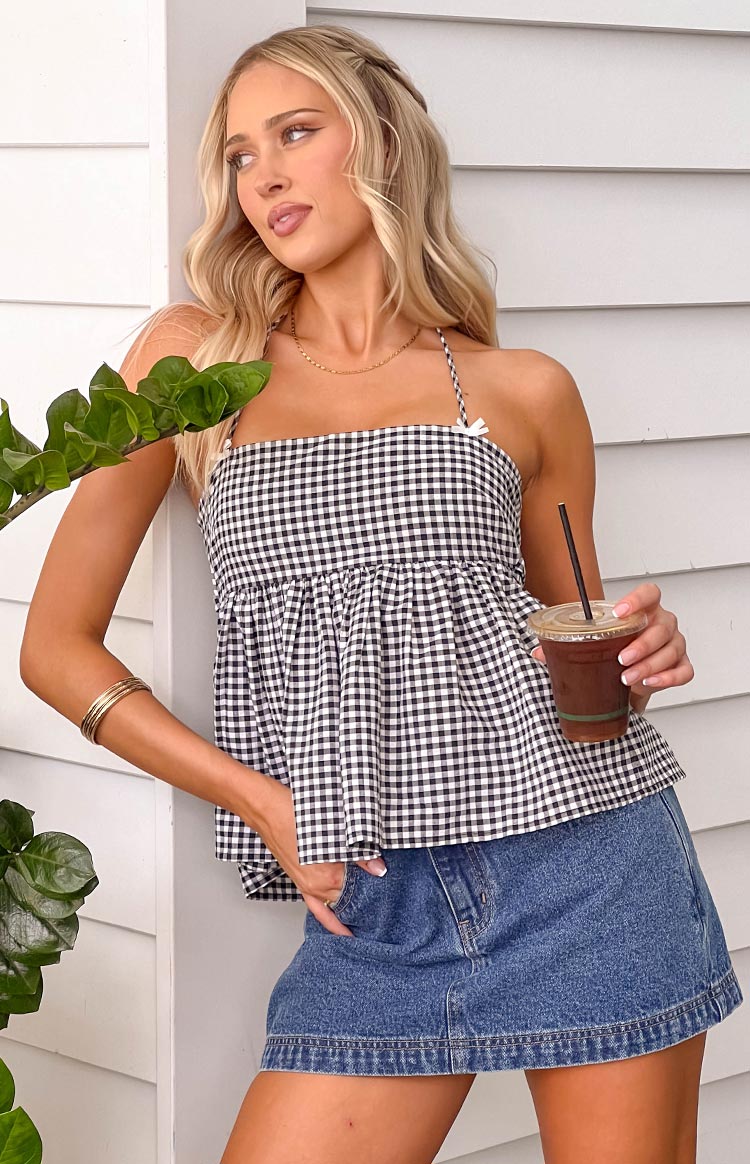 Aspen Black Gingham Halter Top | Beginning Boutique US