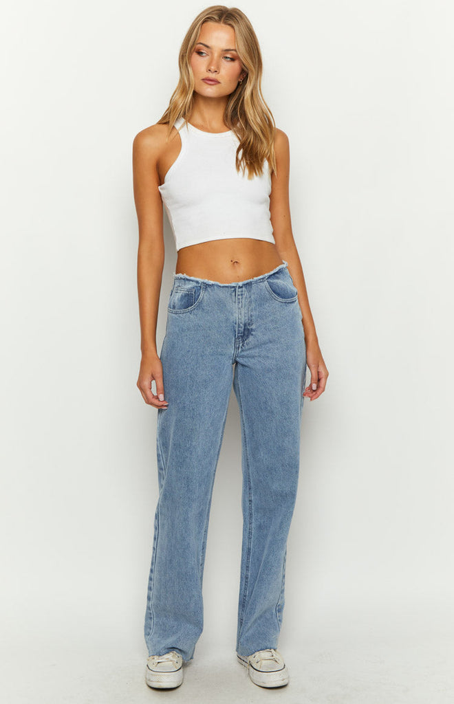 Austin Mid Rise Mid Wash Blue Denim Jeans – Beginning Boutique US