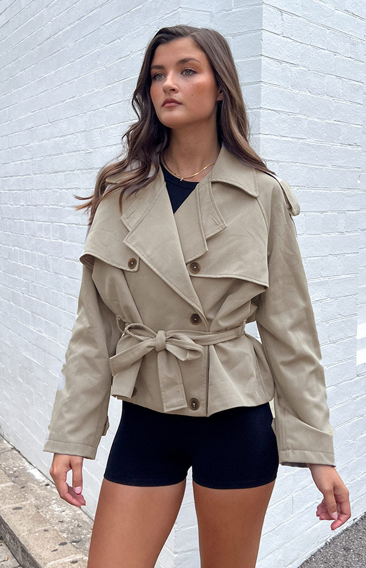 Azura Grey Cropped Trench Coat – Beginning Boutique US