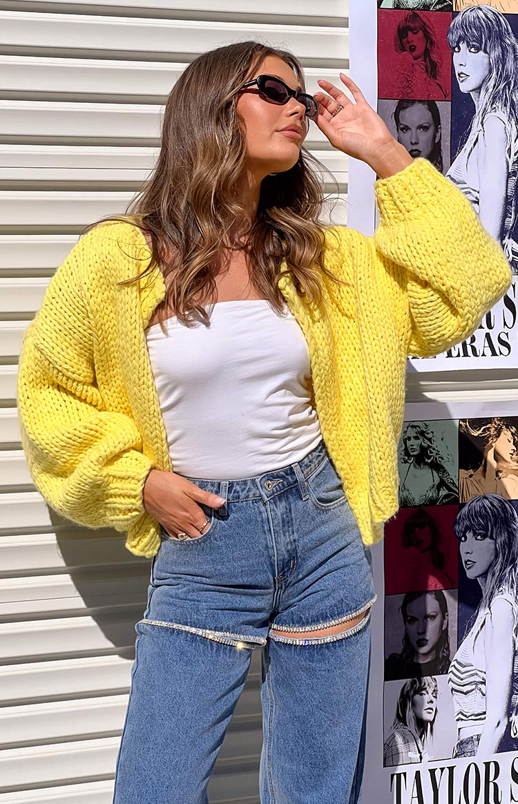 Bad Habits Yellow Knit Cardigan – Beginning Boutique US