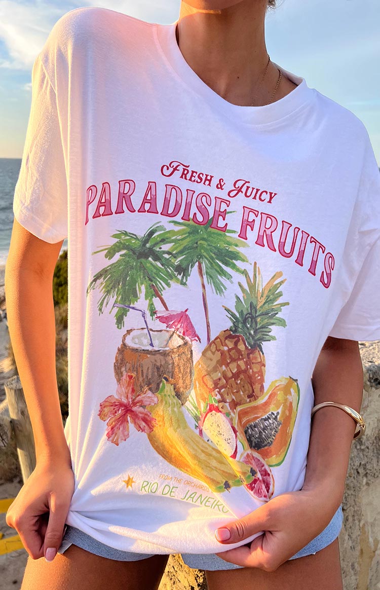 Beginning Paradise Fruits White Tee | Beginning Boutique US