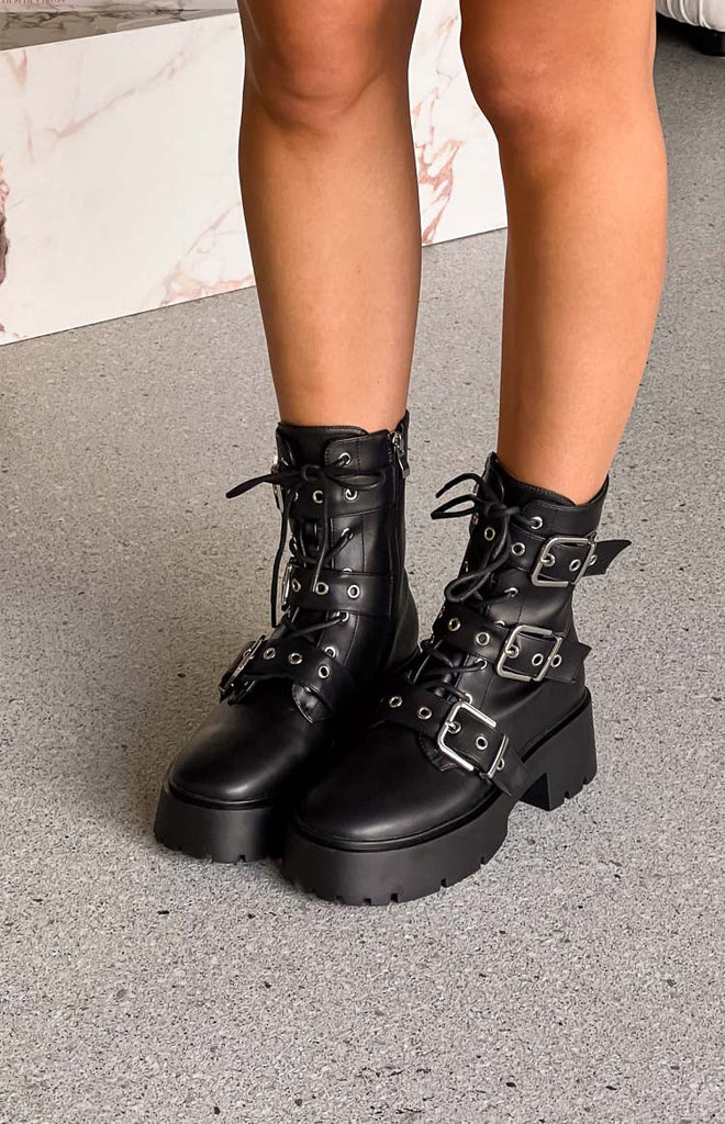 Billini Xyola Black Buckle Up Boots – Beginning Boutique US