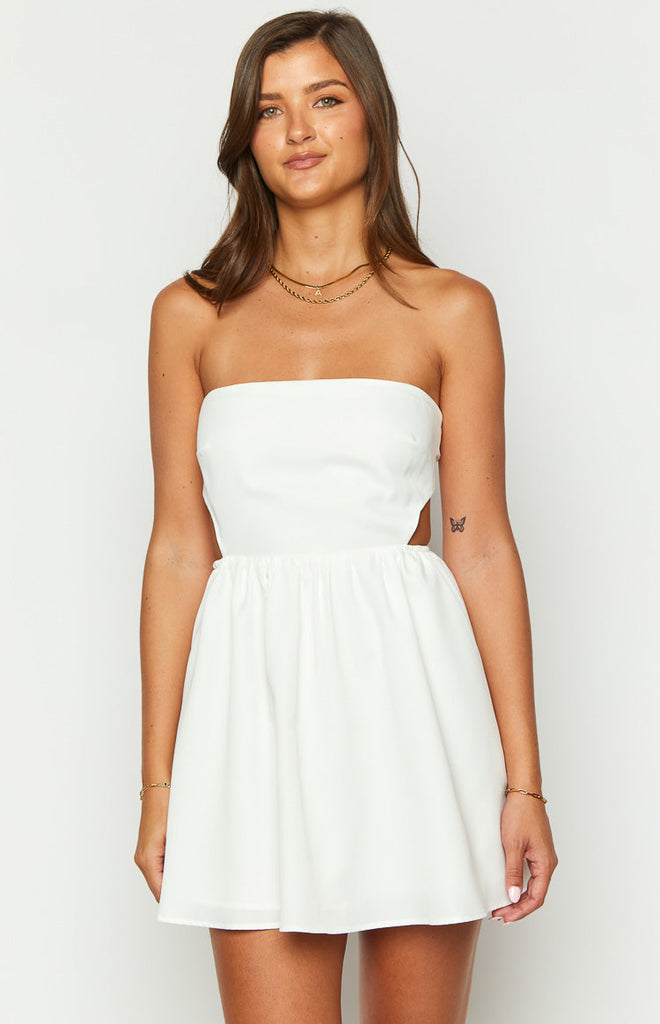 Cora White Tie Back Mini Dress – Beginning Boutique US