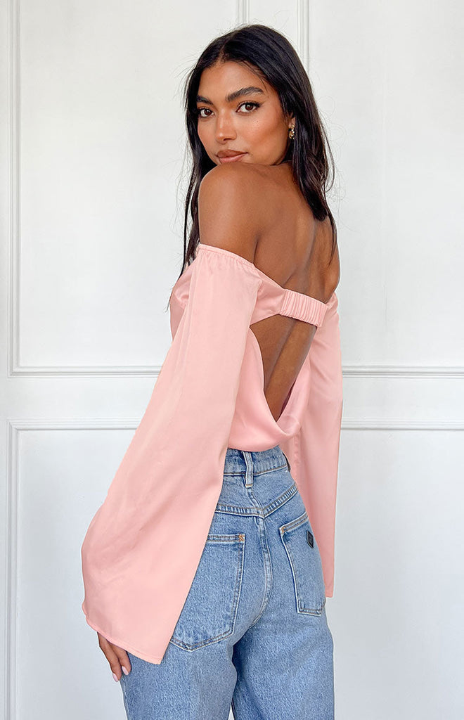 Darcie Pink Satin Long Sleeve Top – Beginning Boutique US