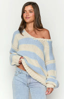 Delvey Pink Striped Chunky Knit Sweater – Beginning Boutique US