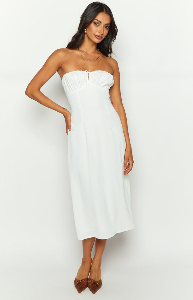 Dion White Strapless Midi Dress – Beginning Boutique US