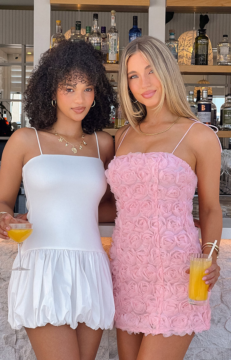 Evie Light Pink Textured Floral Mini Dress – Beginning Boutique US