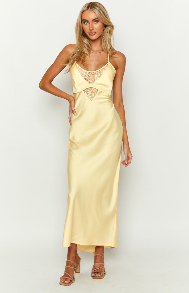 Elery Light Yellow Midi Dress – Beginning Boutique US