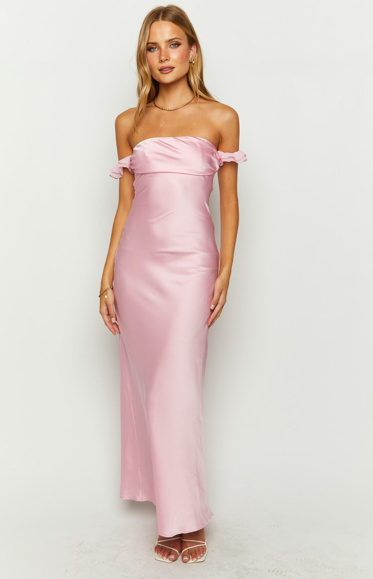 Elvira Pink Satin Formal Maxi Dress – Beginning Boutique US