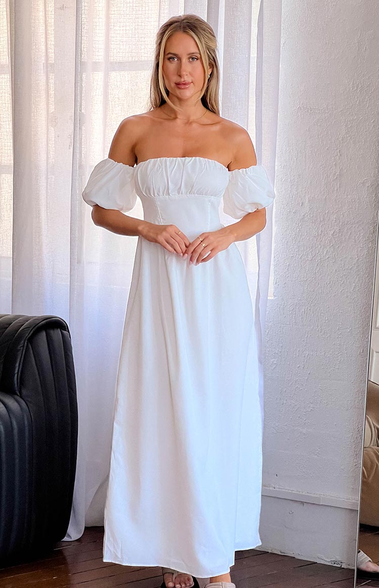 Evander White Off The Shoulder Maxi Dress – Beginning Boutique US