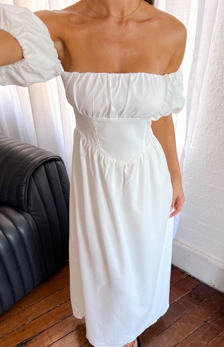 Evander White Off The Shoulder Maxi Dress – Beginning Boutique US