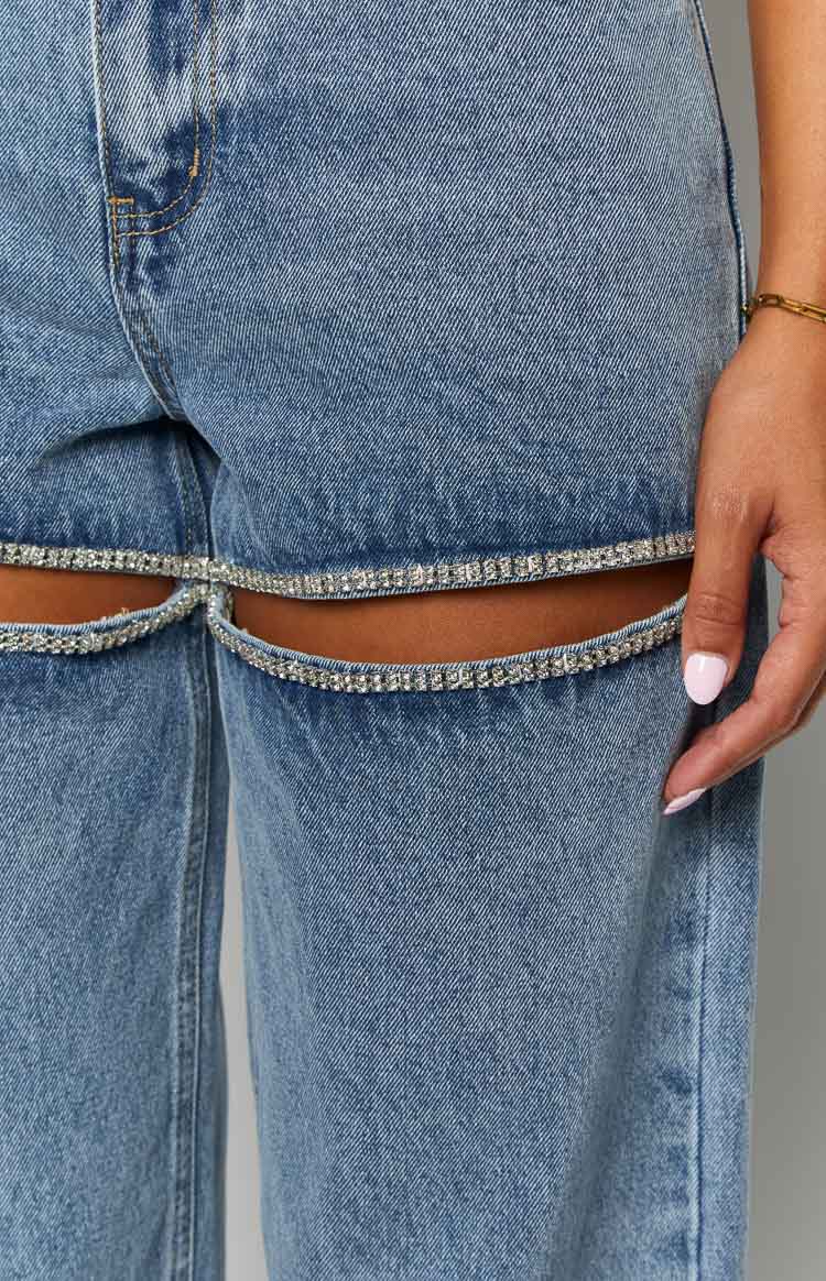 Gem Diamante Trim Wide Leg Denim Jeans – Beginning Boutique US
