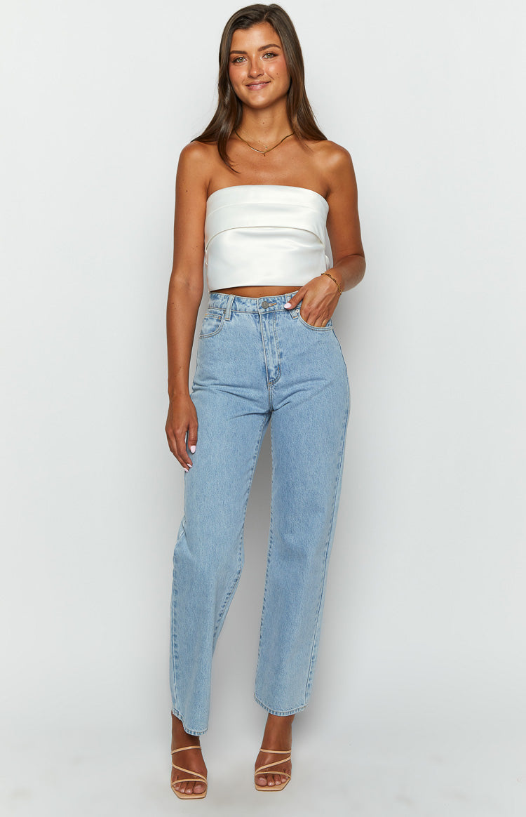 Ivory Allure White Strapless Satin Crop Top – Beginning Boutique US