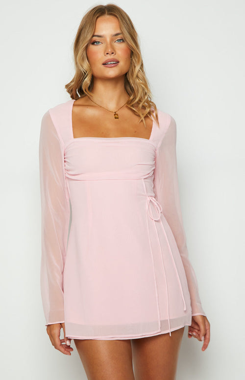 Lucy Baby Pink Long Sleeve Mini Dress – Beginning Boutique US