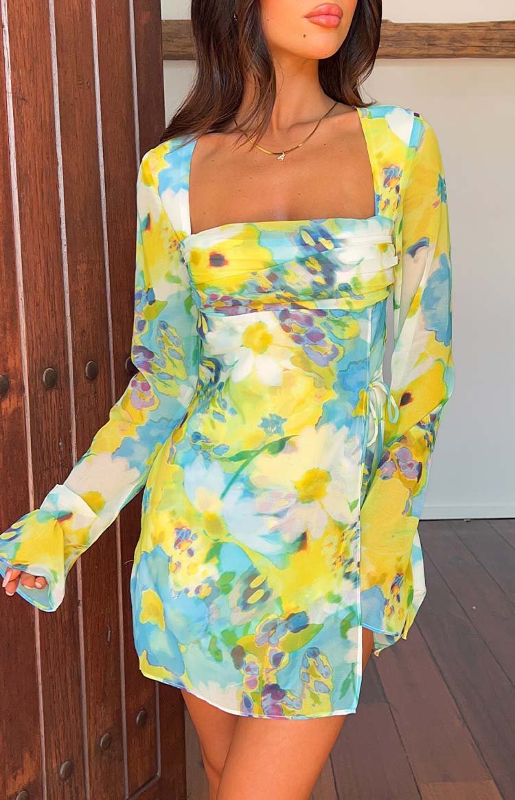 Lucy Blue Floral Long Sleeve Mini Dress – Beginning Boutique US