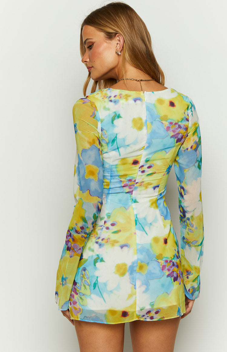 Lucy Blue Floral Long Sleeve Mini Dress – Beginning Boutique US