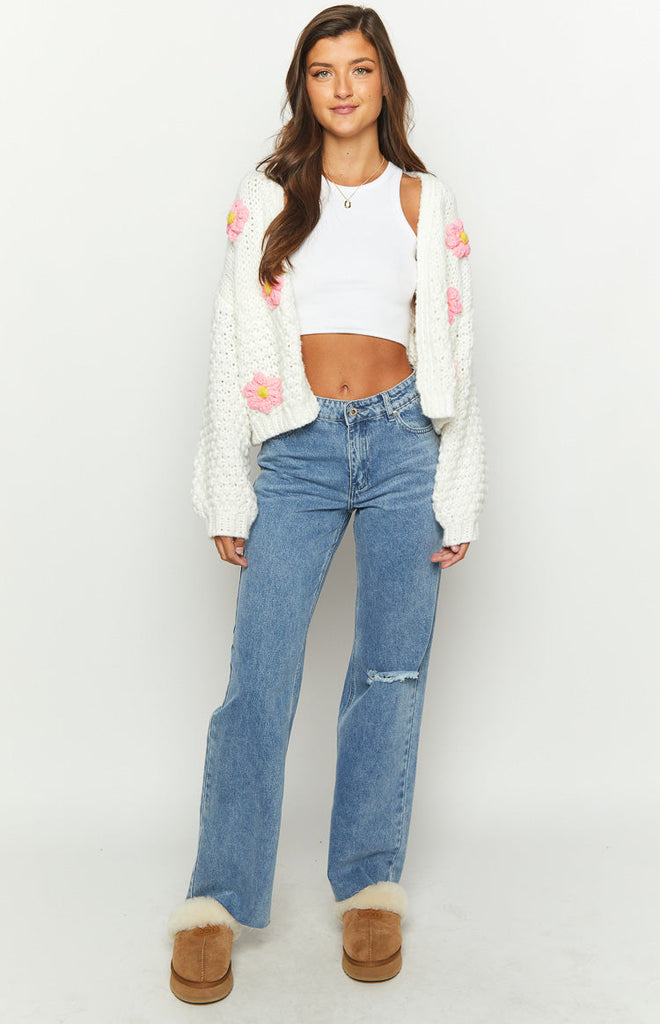 Luella White Flower Knit Cardigan – Beginning Boutique US