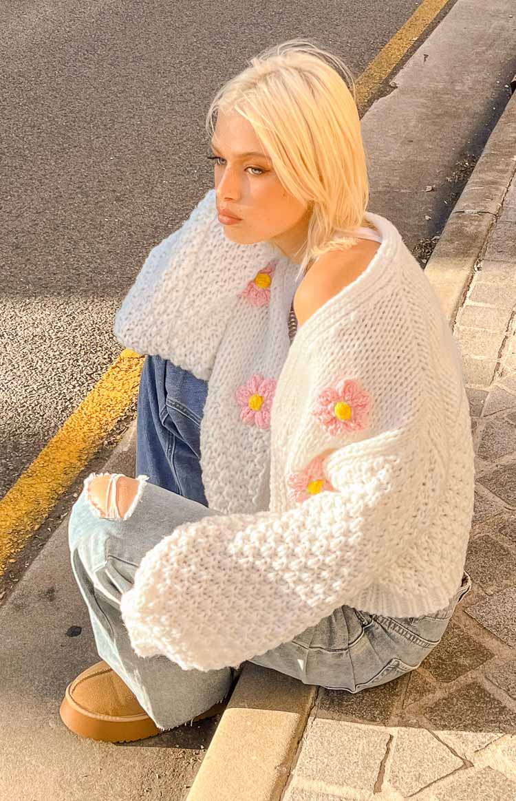 Luella White Flower Knit Cardigan – Beginning Boutique US