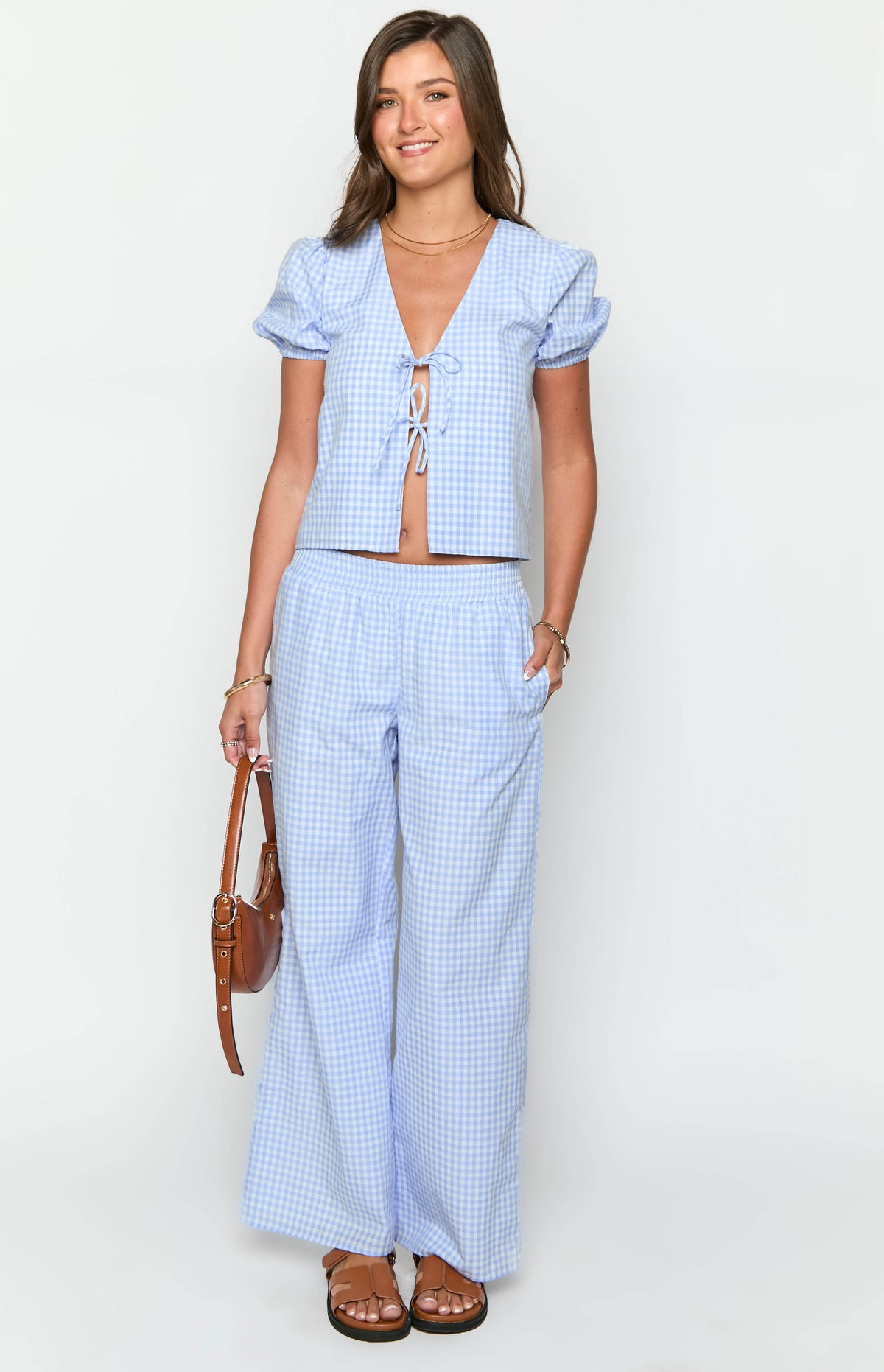 Lunya Blue Gingham Tie Up Top – Beginning Boutique US