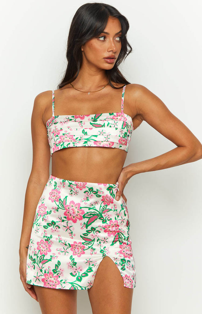 Miranda White Floral Satin Mini Skirt – Beginning Boutique US