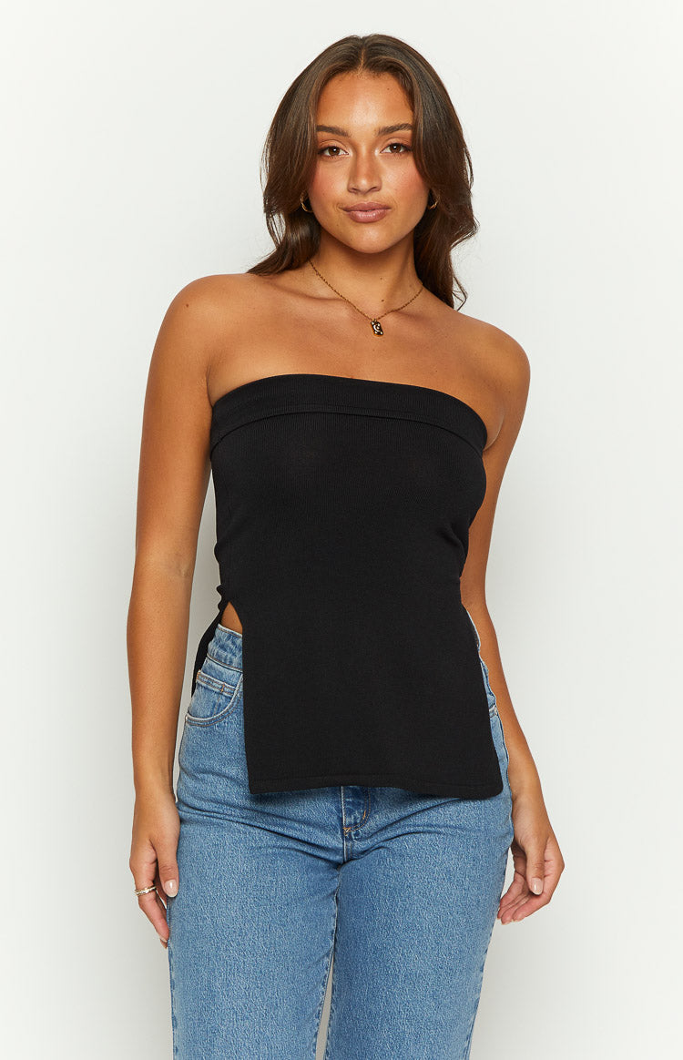 Mordani Black Knit Strapless Top | Beginning Boutique US