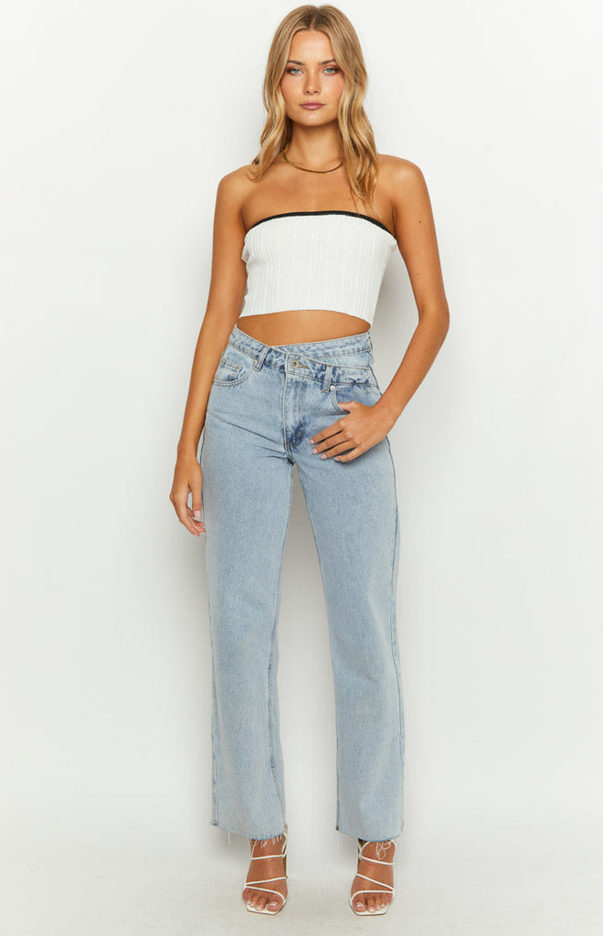 Pia White Contrast Bind Knit Tube Top – Beginning Boutique US