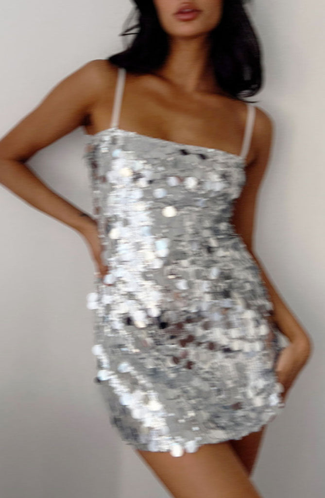 Radiant Silver Sparkle Mini Dress – Beginning Boutique US