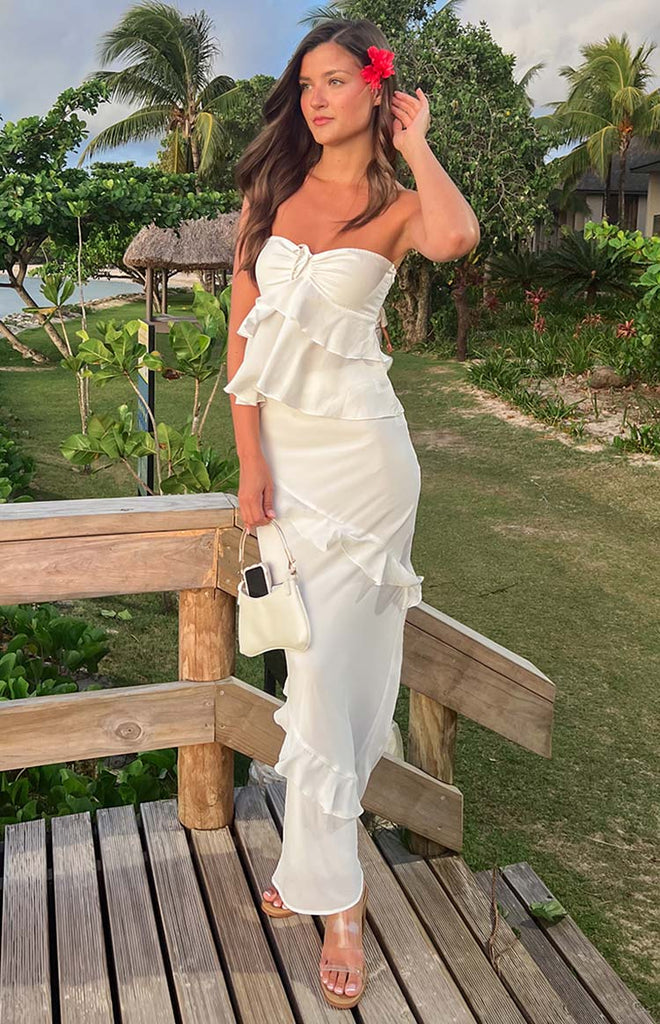 Raleigh White Ruffle Maxi Skirt – Beginning Boutique US