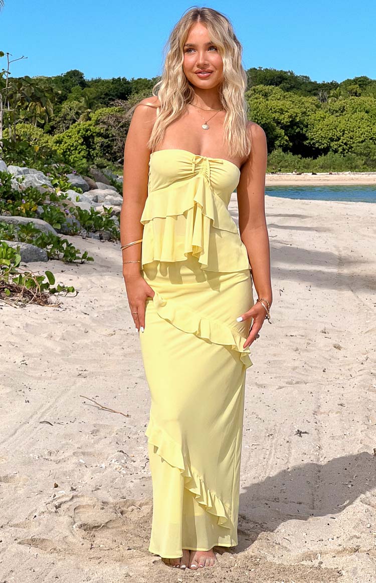 Raleigh Yellow Ruffle Maxi Skirt | Beginning Boutique US