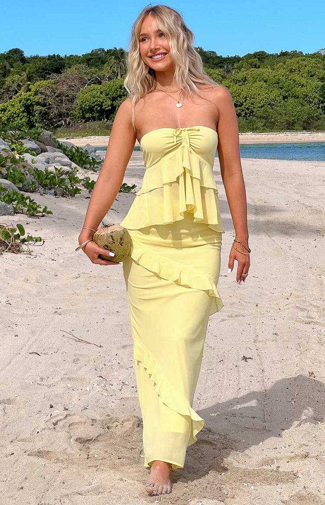 Raleigh Yellow Ruffle Strapless Top – Beginning Boutique US