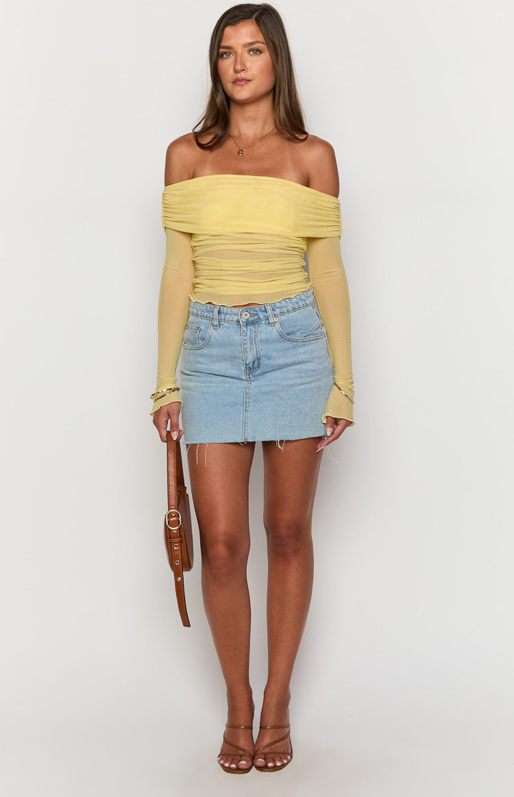 Sky Yellow Mesh Off Shoulder Top – Beginning Boutique US