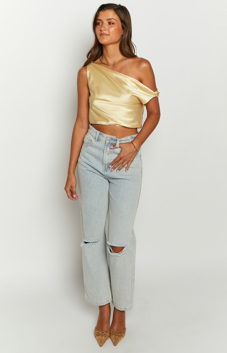 Scotlyn Yellow Satin Off The Shoulder Crop Top – Beginning Boutique US