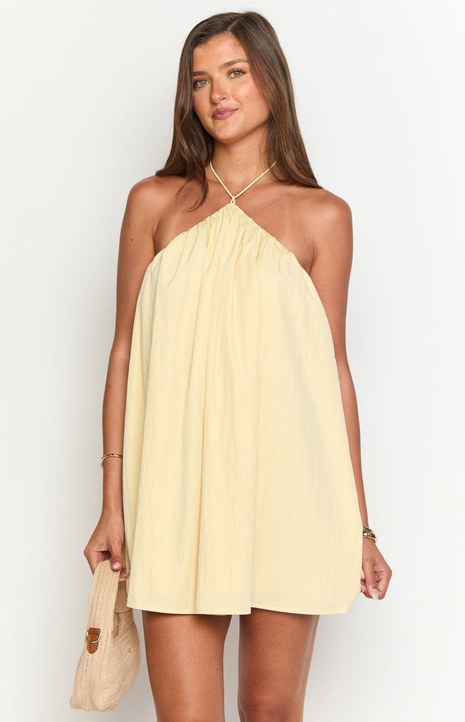 Talei Yellow Halter Puff Mini Dress – Beginning Boutique US