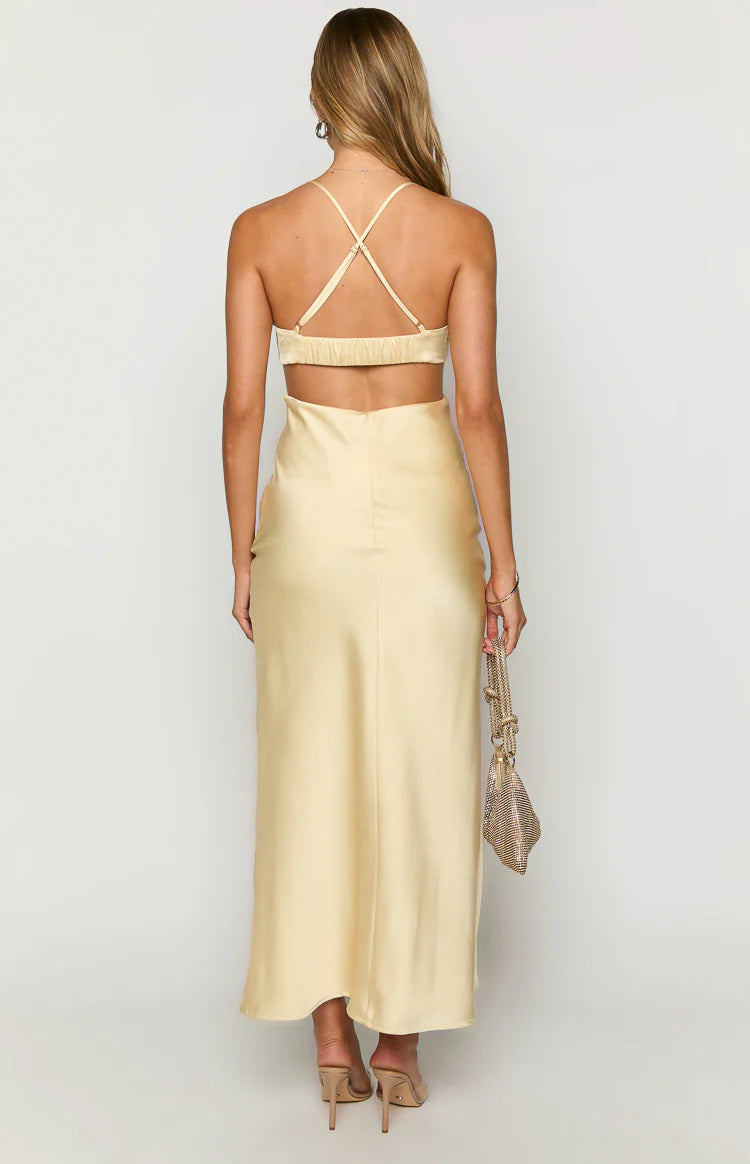Taleah Yellow Cut Out Maxi Dress | Beginning Boutique US