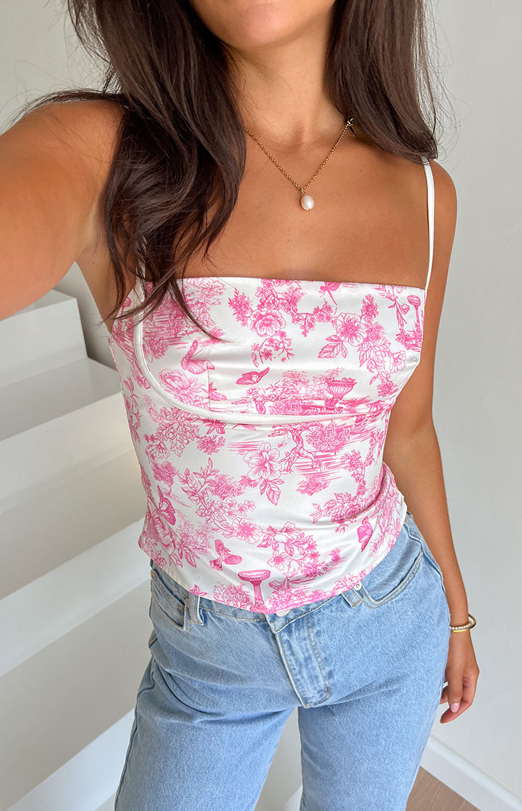 Tamra Pink Printed Low Back Top – Beginning Boutique US