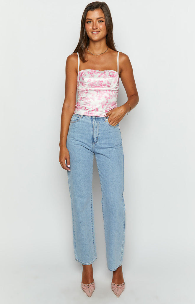 Tamra Pink Printed Low Back Top – Beginning Boutique US