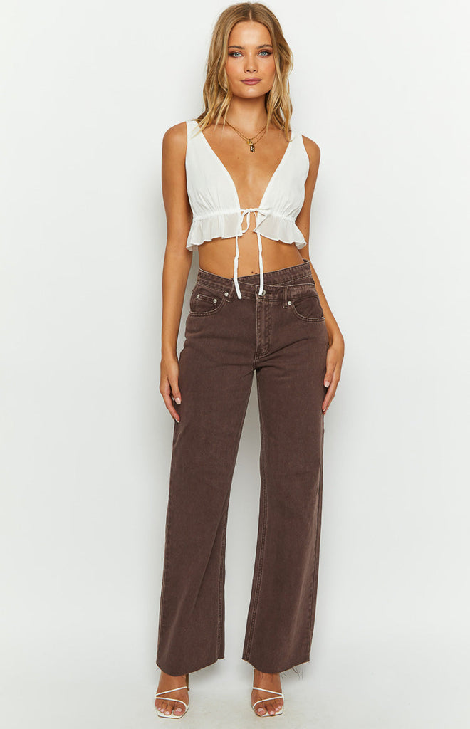 Kansis Brown Uneven Waist Jeans – Beginning Boutique US